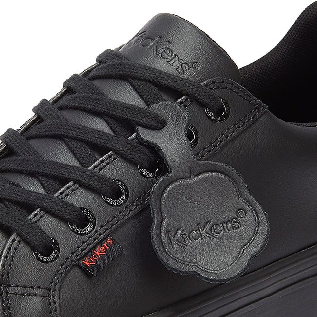 Kid’s Kickers Black Leather Tovni Lacer Trainers – Tower-London.com
